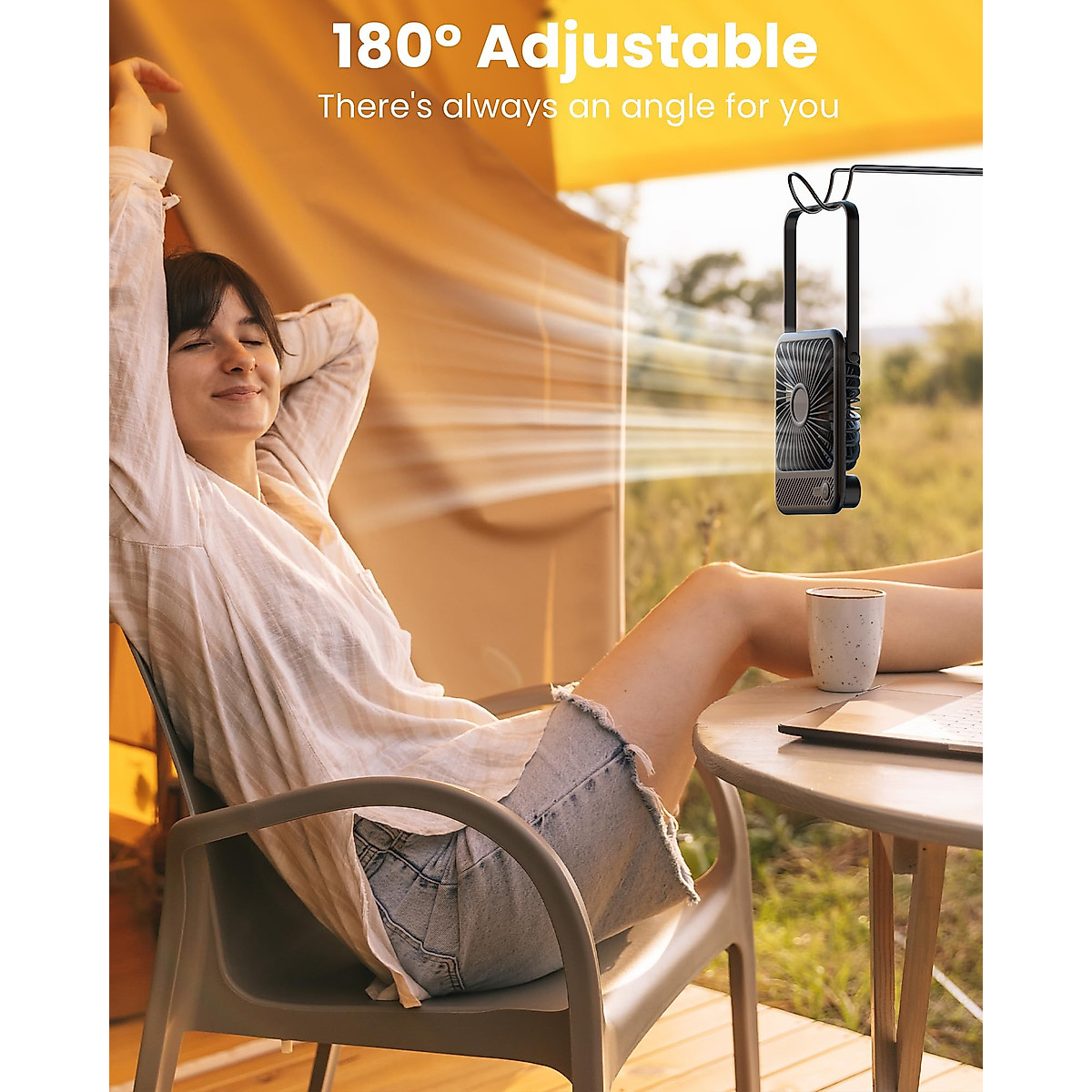 Koonie Desk Fan, Ultra Quiet 2.5-11h Battery Operated Small USB Fan with Strong Wind, 180° Tilt Folding and 3 Speeds Adjustable, Battery Powered Mini Personal Fan for Office Bedroom Desktop