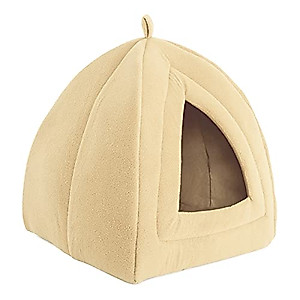 Cat House - Indoor Bed with Removable Foam Cushion - Pet Tent for Puppies, Rabbits, Guinea Pigs, Hedgehogs, and Other Small Animals by PETMAKER (Tan),(L) 13.5” x (W) 13.5” x (H) 15”