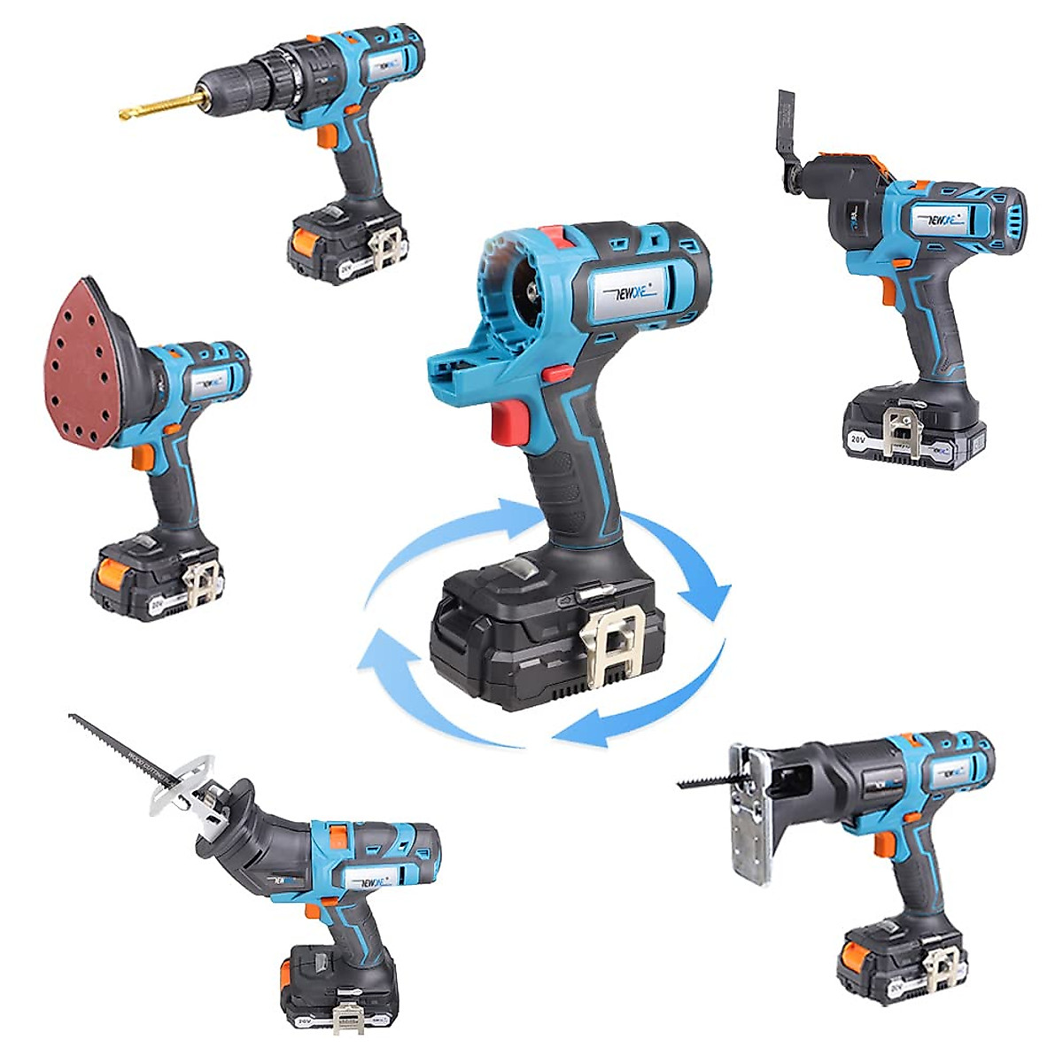 NEWONE 20V Cordless Drill Combo Kit,4-Tool Max Power Tool Combo Kit with Case,4 Attachment,Drill,Reciprocating saw, Oscillating tool, Sander with Accessories,2.0Ah Lithium-Ion Battery and Charger