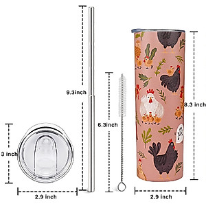Yuzlin Chicken Tumbler With Lid and Straw Stainless Steel 20oz Breeds of Chicken Knowledge Skinny Tumbler Insulated Cute Hen Chicken Mug Chicken Cups Water Bottle Gifts for Chicken Loves Women