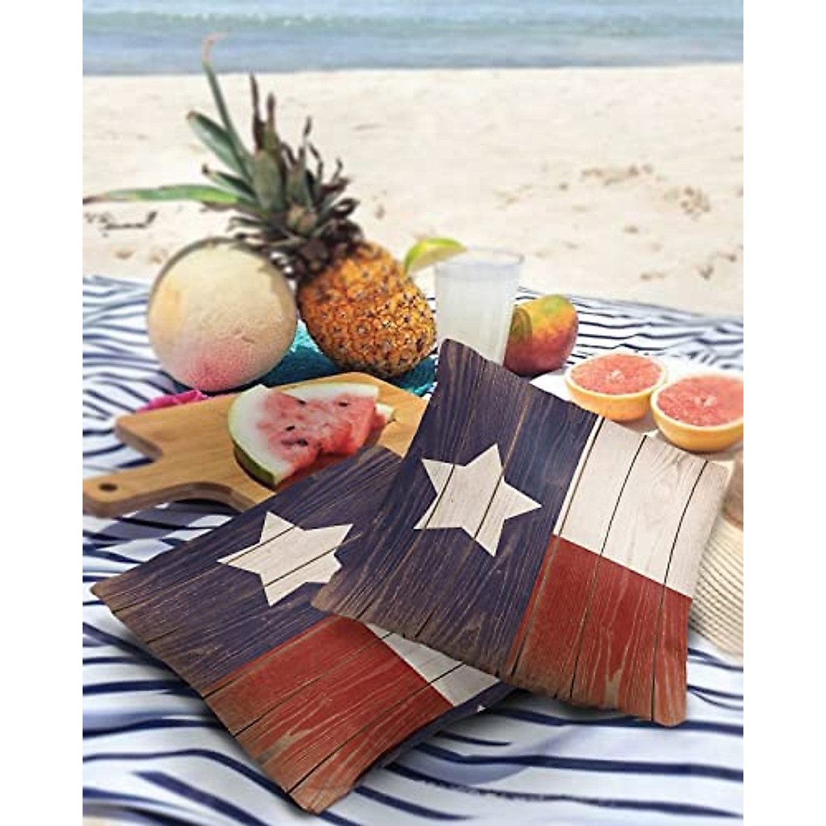 Outdoor Throw Pillow Cover Retro American Texas Flag Waterproof Cushion Covers 2 Pack Wooden Texture Pillow Cases Home Decoration for Patio Garden Couch Sofa