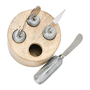 Creative Co-Op Stainless Steel Cheese Servers with Mango Wood Stand Cutlery, Set of 4, Grey & Natural