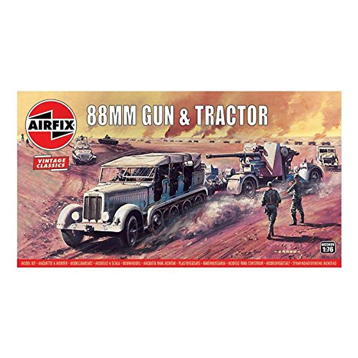Airfix 88mm Gun & Tractor 1:76 Vintage Classics Military Plastic Model Kit A02303V