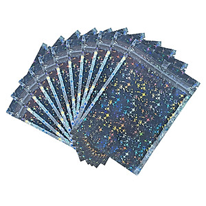 Holographic Bags 4x6 Inch,100PCS Star Pattern Resealable Mylar Bags Zip Lock Bags For Food Storage Candy Wrap Jewelry Lip gloss