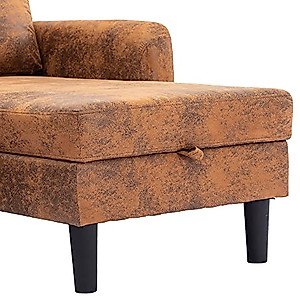 Eafurn Sectional Pull Out Bed, PU Leather Upholstered 3 Seats Sleeper Chaise Lounge w/Storage, Modern Design 72" L-Shaped Corner Sofa & Couches for Living Room, 50" D x 72.44" W x 31.5" H, Coffee