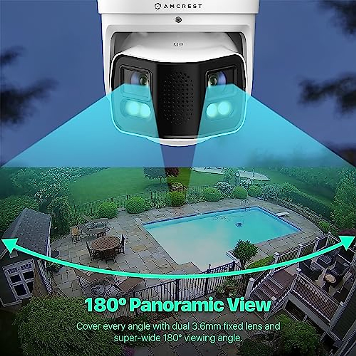 Amcrest Dual-Lens 4K (8MP) Outdoor Security POE Camera, 2 x 4MP Lenses PoE AI Turret IP Camera, 131ft Night Color, Human/Vehicle Detection, Panoramic 180° FOV, 2 x 4MP@25fps IP8M-FCT2999EW-AI (White)
