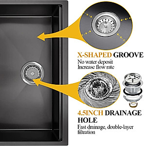 Black Kitchen Sink Workstation, 19x30 Inch Stainless Steel Drop In Single Bowl Bar Sink Nice Modern Kitchen Ledge Sink Gift Combo-SS Grid,Drying Rack,Cutting Board,Utensil Rest And Drain Strainer Set