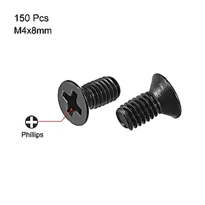 uxcell M4 x 8mm Phillips Screw Fastener Black for Laptop PC TV Fan Switch 150pcs