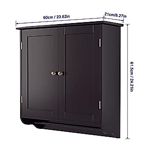SOMY Bathroom Wall Cabinet, Over The Toilet Space Saver Storage Cabinet, Medicine Cabinet with 2 Doors Cupboard with Adjustable Shelf and Towels Bar, Dark Brown