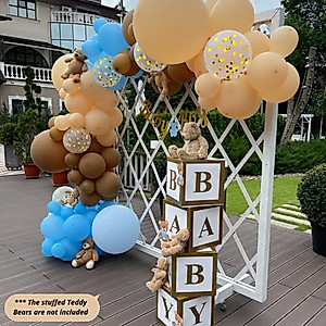 134 pc Teddy Bear Baby Shower Decorations for Boy - Balloon Arch Garland & BABY Boxes, Baby Boy Gold Glitter Banner and Bear Cutouts – Teddy Bear Themed Boy Baby Shower Decorations