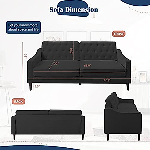 KUNSHDB 77‘’ Classic Medieval Tufted LoveSeat Sofa Polyester Fabric Twin Couch for Living Room Small Apartment Home Office (Grey)(SF2022)