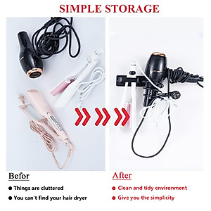 PILISPARK Hair Dryer Holder - Hair Dryer Wall Mount, Aluminum Hair Tool Organizer Wall Mount with Self Adhesive and Drilling Install Options, Flat Iron/Curling Iron/Straightener Holder for Bathroom