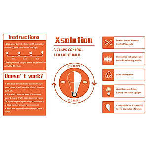 3 Claps Light Control Bulb for Bedroom Table Lamp Upgrade, Sound Activated ON/Off Solution, Clap Detection, Smart Home, As Seen On TV, Soft White, 8-Watt