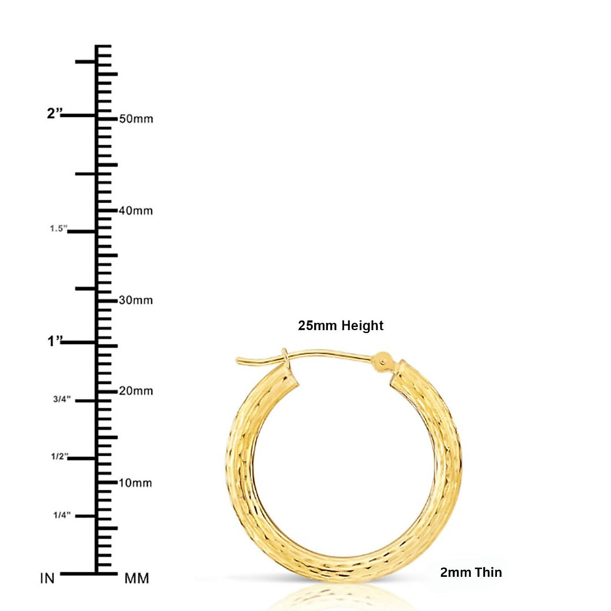 14k Yellow Gold Hand Engraved Full Diamond-cut Round Hoop Earrings (25mm (1 inch))…