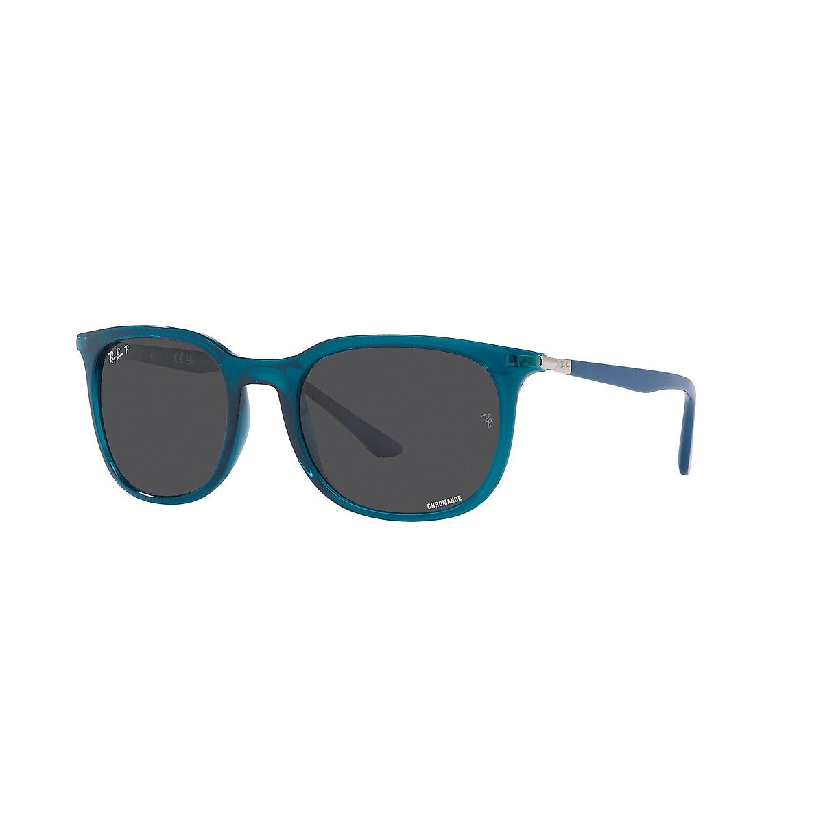 Ray-Ban RB4386F Low Bridge Fit Square Sunglasses, Transparent Turquoise/Polarized Dark Grey, 55 mm