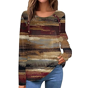 Womens Fashion Cream Shirt Women Women Hoodies Teacher Shirts Long Sleeve Sweaters for Women Long Sleeve Graphic Tees for Women Long Sleeve Tunic Tops To Wear with Leggings（4-Brown,Large）