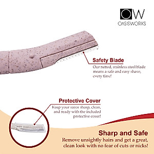OASISWORKS Dermaplane Eyebrow Razor for Women | 6 pc. Eco-Friendly Biodegradable Hair Trimmer and Face Razor for Women | Eyebrow Trimming | Removable Blades Made from Biodegradable Materials
