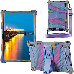 Case for VASTKING KingPad K10 / Z10 10 inch Tablet Case, MARVUE Pad M10 10.1 inch/Vastking KingPad K10 Pro Tablet Soft Silicone Stand Cover Case with Shoulder Strap(Purple Rose)