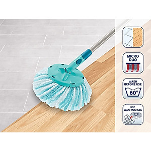 Leifheit Replacement Mop Head Clean Twist Disc Mop x 2 Pack, 2 Fibre System for Effective Cleaning and High Dirt and Water Absorption, Set of 2 Heads, White