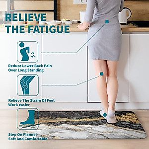 Harooni Marble Kitchen Mat 2 Pcs Anti Fatigue Black Gold Marble Kitchen Floor Mat Washable Water Absorbent Marble Look Kitchen Rugs for Bathroom Laundry Sink Kitchen Standing Mat