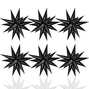 75PC Black Mylar Starburst Balloons Foil Explosion Star Balloons, 26inch 12 Point Cone Spike Balloons for Graduation Party Decors Halloween Birthday Wedding Anniversary Backdrop Photo Booth Ornament