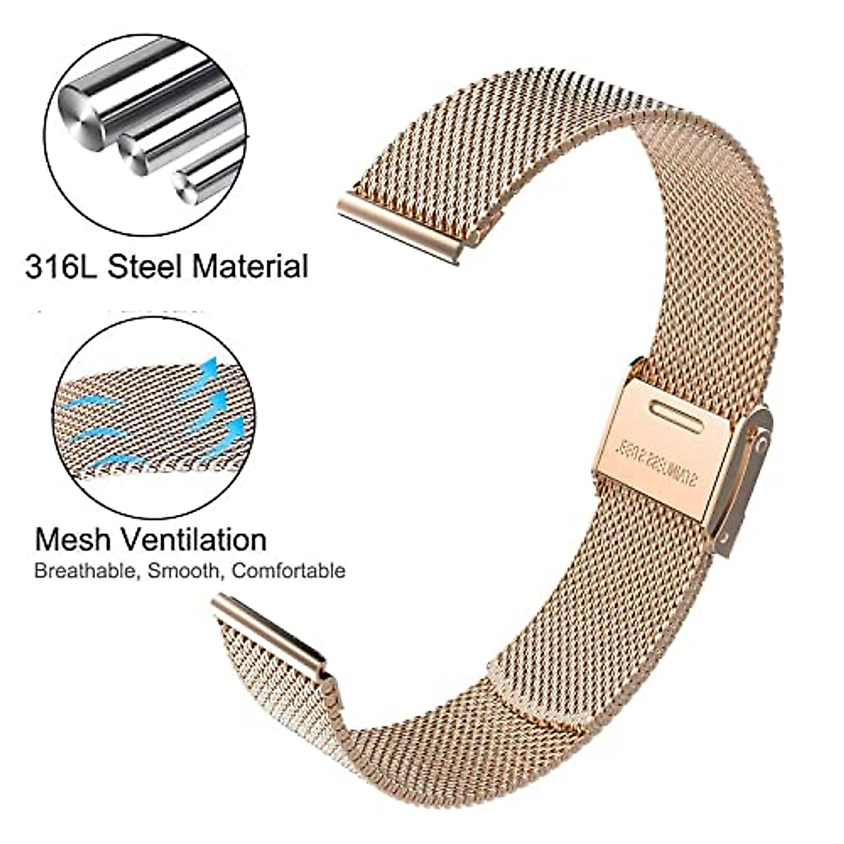 ViCRiOR Bands Compatible with 19mm ID205L Veryfitpro SmartWatch Stainless Steel + Mesh Strap Bracelet Replacement Band for ID205L, ID205G ID205 ID205U ID205S, Rose Gold