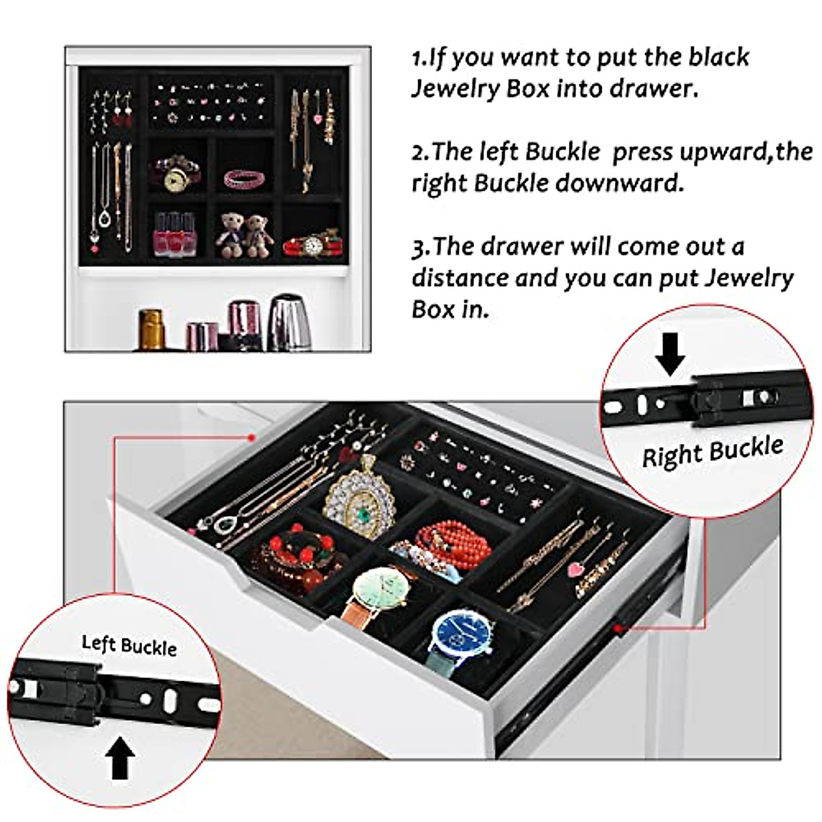 LYNSLIM Vanity Desk, Makeup Vanity with Mirror & LED Lights，Makeup Vanity Table with 2 Drawers & 4 Storage，Small Vanity Set Storage Stool for Dressing Bedroom (White, Extra)