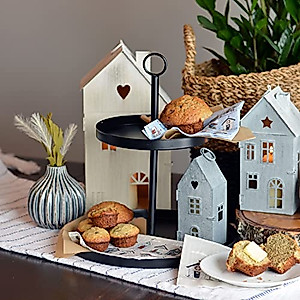 Round 2 Tier Stand, Cake Display Trays, Modern Scandinavian Style, Black, Metal, Loop Handle, 11.75 D x 12.5 H inches, 1.75 lbs.