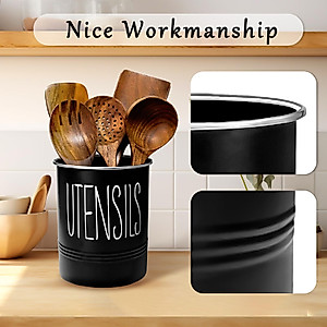 CHEODIN 2 Pack Kitchen Utensil Holders, 6.7"+ 4.7" Utensil Hodler for Countertop, Cooking Utensil Crock with Cork Bottom, Modern Farmhous Kitchen Decor, Black