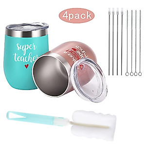GINGPROUS 4 Pack Thank You Gifts for Teachers, Teacher Appreciation Gifts for Preschool Elementary Daycare Teacher, Teachers Day Gifts Christmas Gifts, 12oz Insulated Wine Tumbler, Rose Gold & Mint