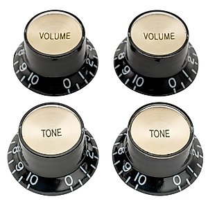 Musiclily Pro Metric Size Guitar Reflector Knobs Top Hat Bell 2 Volume 2 Tone Knob Set for Epiphone Les Paul SG Electric Guitar Asia Import Guitar Bass Split Shaft Pots, Black with Gold Top