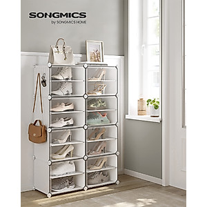 SONGMICS Shoe Rack, 8 Cubes Shoe Organizer with Doors, 32 Pair Plastic Shoe Storage Cabinet, for Bedroom, Entryway, Steel Frame, Plastic Panel, White ULPC034W01