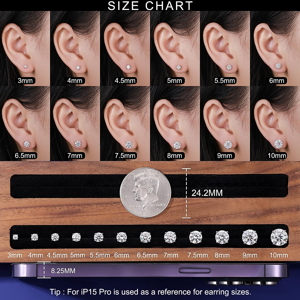 Moissanite Stud Earrings Screw Back 0.2CT 3MM*2 18K White Gold Plated S925 Sterling Silver Round Cut D Color VVS1 Clarity Lab Created Moissanite Diamond Earrings for Women Men