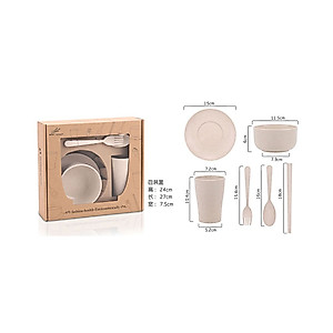 Golandstar Healthy Kitchen Dinnerware Bowl Sets Eco Biodegradable Unbreakable Dinner Plates Bowl Dinnerware, Fork, Spoon, Cup, Chopsticks (6, 6pcs Khaki)