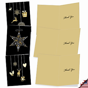 The Best Card Company - 20 Christmas Thank You Cards Boxed (10 Designs, 2 Each) - Assorted Gratitude Cards (4 x 5.12 Inch) (Not Gold Foil) - Golden Holidays AM6723XTG-B2x10