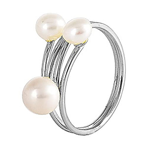 Izpack Freshwater Cultured Pearl Sterling Silver Statement Rings for Women Girls Dainty Open Wrap Finger Band Adjustable Promise Engagement Wedding Ring Fashion Jewelry Gifts BFF Christmas Day