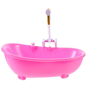 Toyvian Toy Bathtub for Dolls, Baby Doll Real Working Bath Set Electric Bathtub with Shower and Faucet Pretend Play Toy Play Water Accessories Fits Most Dolls ​Up to 12''