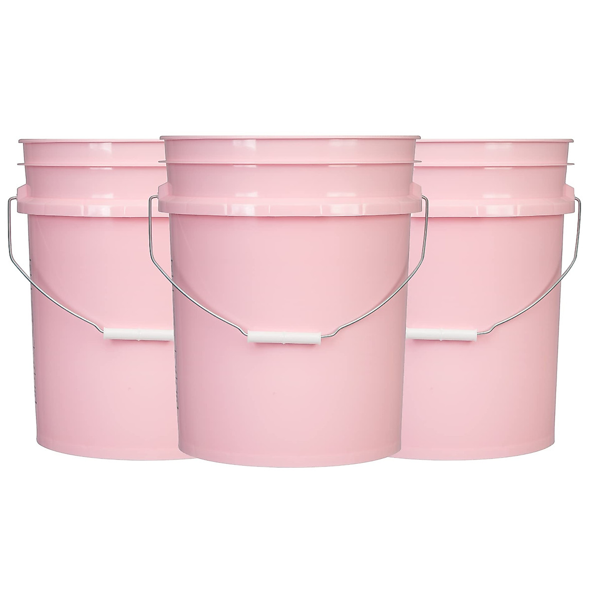 House Naturals 5 Gallon Pink Food Grade Plastic Storage Bucket with Lid Cover (Pack of 3) Made in USA (with White Easy Open Close Lids)