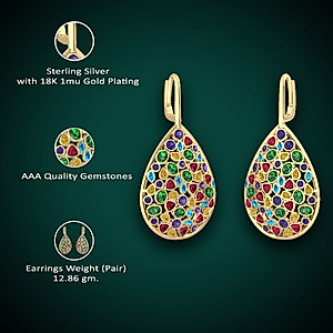 Silver Smile – Gold Plated Pear Shaped Drop Earrings Set – Multi Gemstone Drop Earrings for Women – Rainbow Oval Shaped Leverback Earrings – Gift Set for Valentine’s Day and Birthday