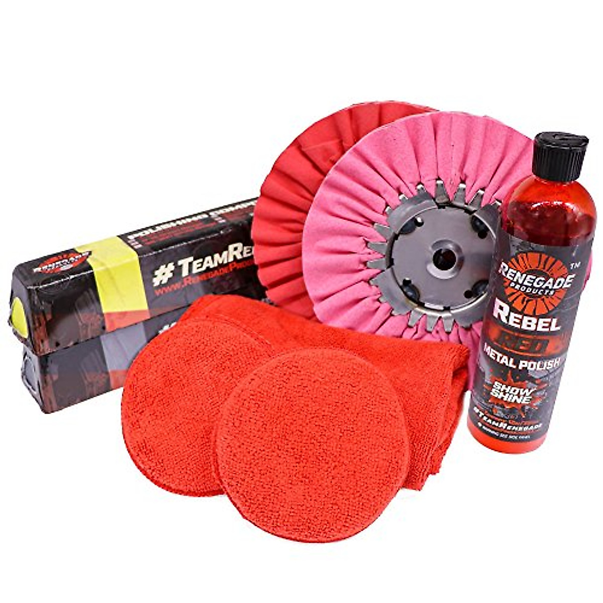 Renegade Products Stainless Polishing Mini Kit Complete with Buffing Wheels, Buffing Compounds, Microfibers & Rebel Red Liquid Hand Polish