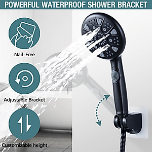 AKLFGN Shower Head with Handheld 9 Spray Functions, 5.3" High Pressure Handheld Shower Heads with 59" Hose & Adjustable Bracket, Easy Install Built-in Power Wash To Clean Corner, Pet, Tub, Matte Black