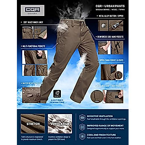 CQR CLSX Men's Cool Dry Tactical Pants, Water Resistant Outdoor Pants, Lightweight Stretch Cargo/Straight Work Hiking Pants, Sedona Pants Tundra, 38W x 32L