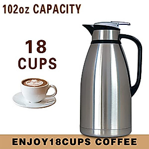 Thermal Coffee Carafe 102OZ, Goteble Double Wall Vacuum Flask, 3L Large Capacity Suitable for Large Family and Small Party Silver