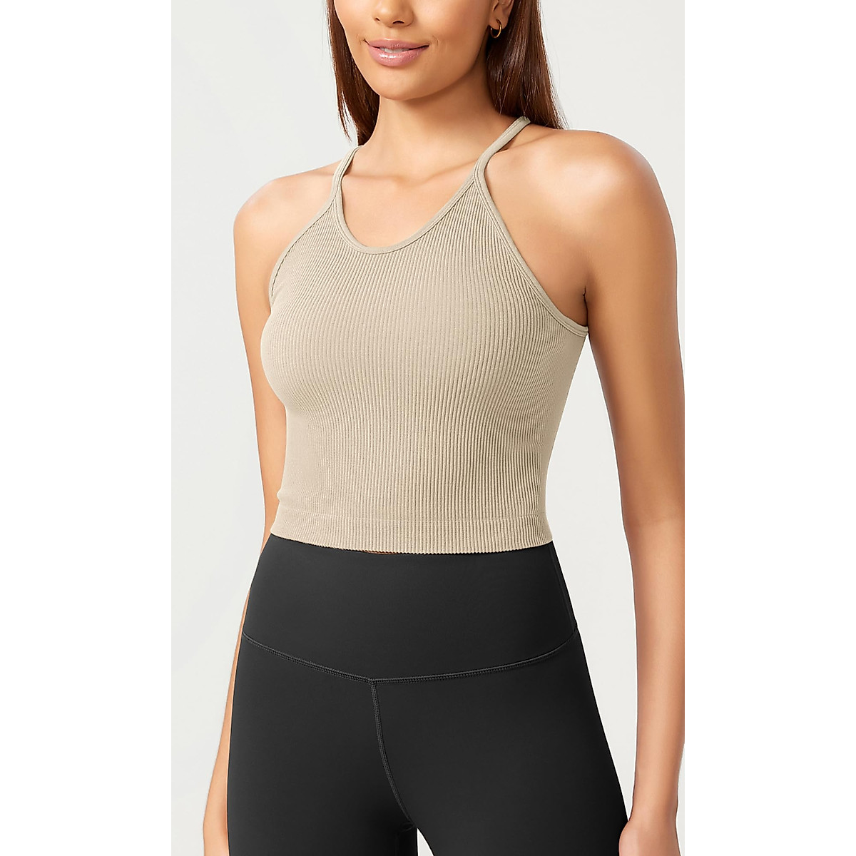 ODODOS Women's Crop 3-Pack Washed Super Soft Lightweight Rib-Knit Camisole Crop Tank Tops, Mushroom Taupe Charcoal, X-Large/XX-Large