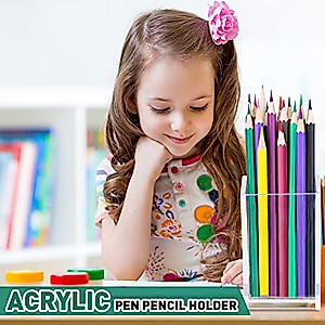 AFOROEOA 10 Pack Clear Acrylic Pen Holder Makeup Brush Holder Desktop Pencil Organizer Acrylic Pencil Cup Stationery Office Organizer Accessory for Office School Makeup Desk…