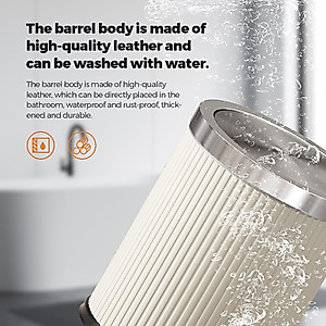 YOJIA 15L/4Gal Creative Leather Shake Lid Garbage Can,Swing Lid Trash Can Sliver,White Waste Basket for Bathroom, Living Room,Bedroom,Office,Hotel,Rest Room,Dorm,RV(15L Elegant White)