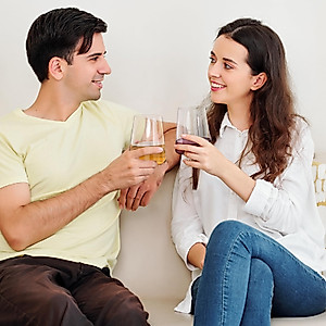 LUXULISH Stemless Wine Glasses Set of 6, Hand Blown Premium Crystal Red White Wine Glass - Modern Drinking Glasses for Women, Men, Wedding, Anniversary, Birthday - 18Oz