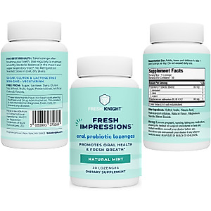 Oral Probiotics, Chewable Oral Probiotic for Bad Breath, Halitosis, Teeth, and Gum Health, Fresh Impressions, Oral Probiotic Lozenges, Contains Blis K12, Mint Flavored, Sugar Free, 1 Pack (30ct)