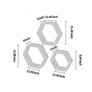Coral Flower Rustic Wall Mounted Hexagonal Floating Shelves – Set of 3 – Large, Medium and Small – Screws and Anchors Included - Farmhouse Shelves for Bedroom, Living Room and More,Torched Grey