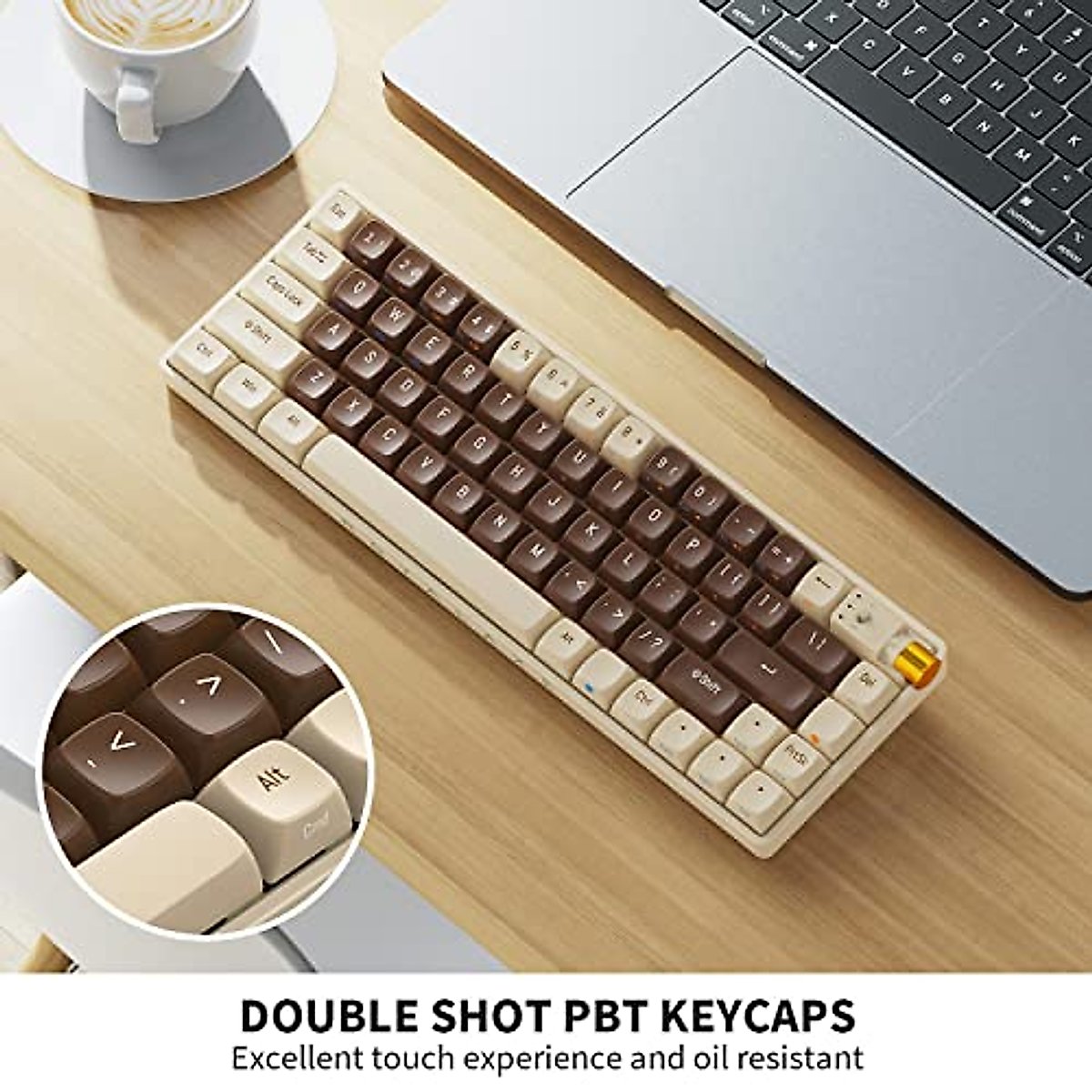 ROYALAXE R68 TKL Mechanical Keyboard, Upgraded TTC Gold Pink Switches, Hot Swappable Wired/Bluetooth 5.0/2.4G Wireless Keyboard with RGB Light for Windows & Mac, PBT Keycaps, Lava Brown
